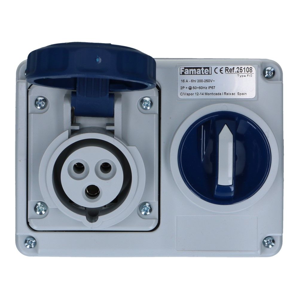 CEE schakel female 3 polig 6H 16A IP67 opbouw wcd 220-240VAC