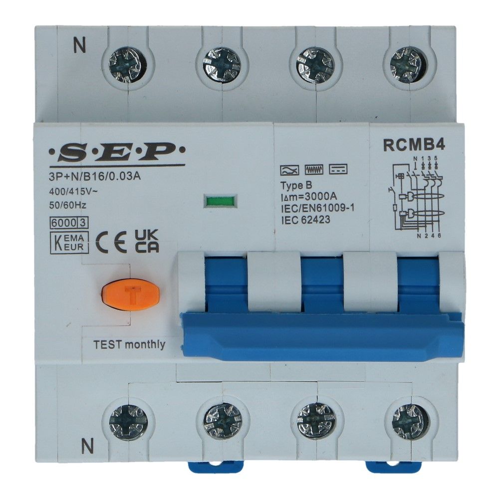 Aardlekautomaat B 20A 3 polig + nul Type B 300mA 6kA 81mm RCMB