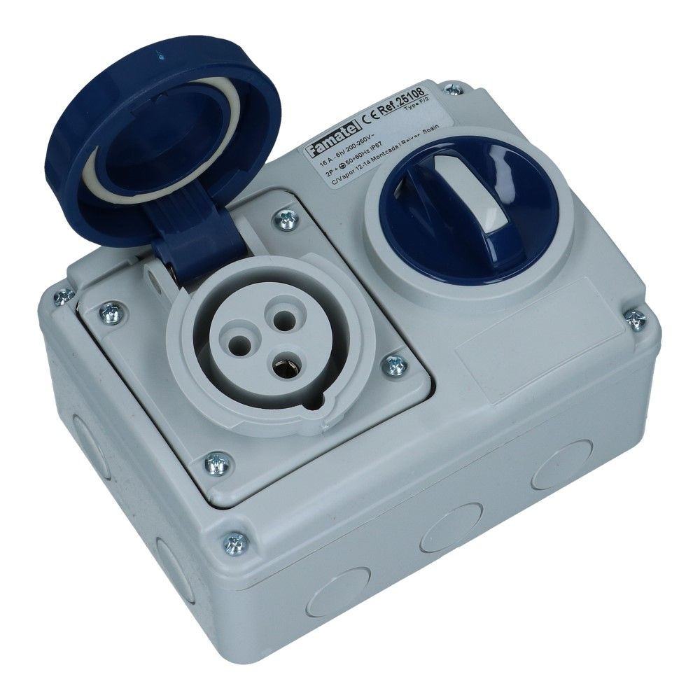 CEE schakel female 3 polig 6H 16A IP67 opbouw wcd 220-240VAC