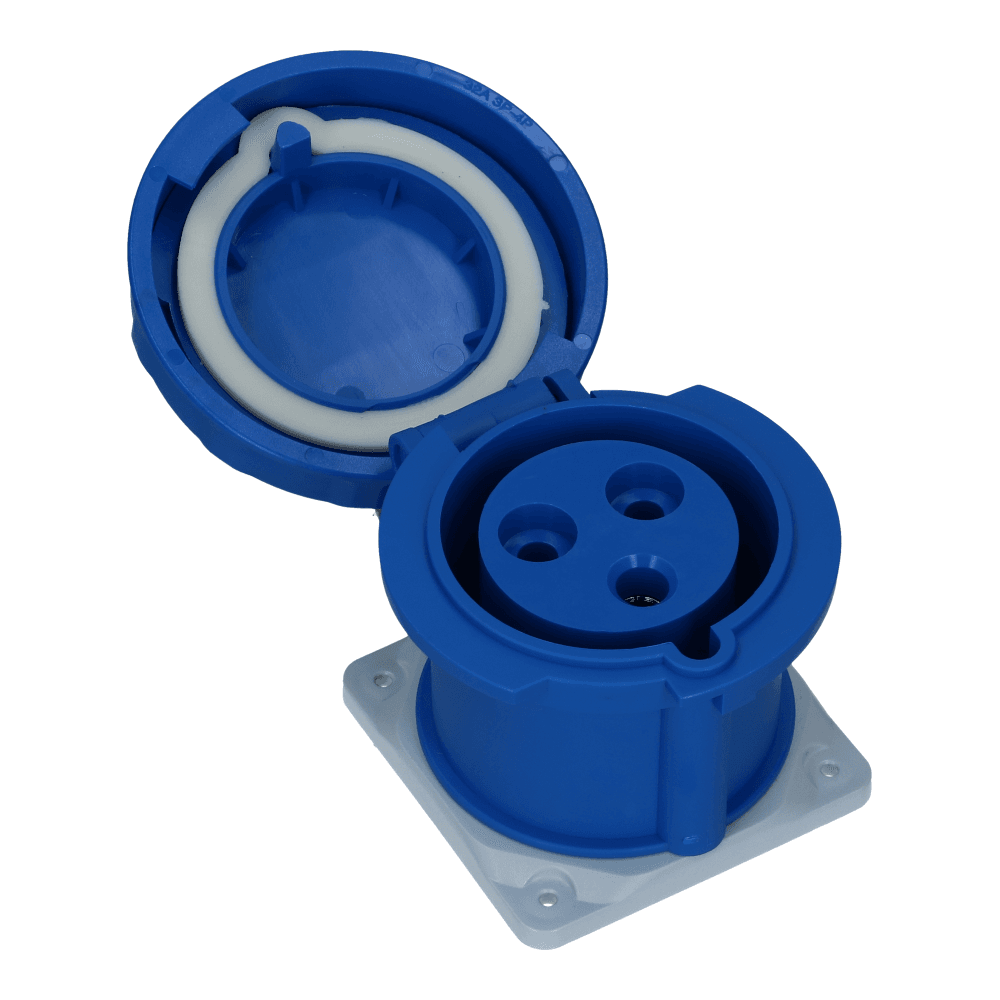 CEE female 3 polig 6H 32A IP67 inbouw wcd 220-240VAC recht