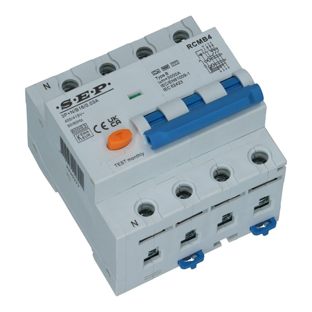 Aardlekautomaat B 10A 3 polig + nul Type B 30mA 6kA 81mm RCMB
