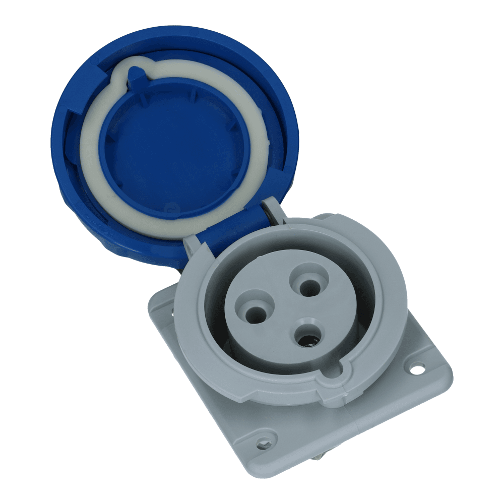 CEE female 3 polig 6H 32A IP67 inbouw wcd 220-240VAC
