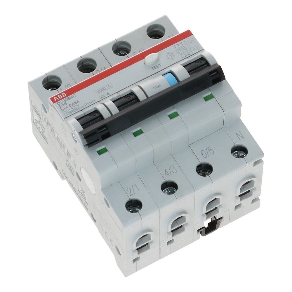 ABB Aardlekautomaat B16 3 polig + nul 30mA 6kA DS201