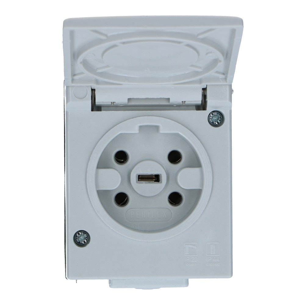 Perilex opbouw WCD 16A + klep grijs