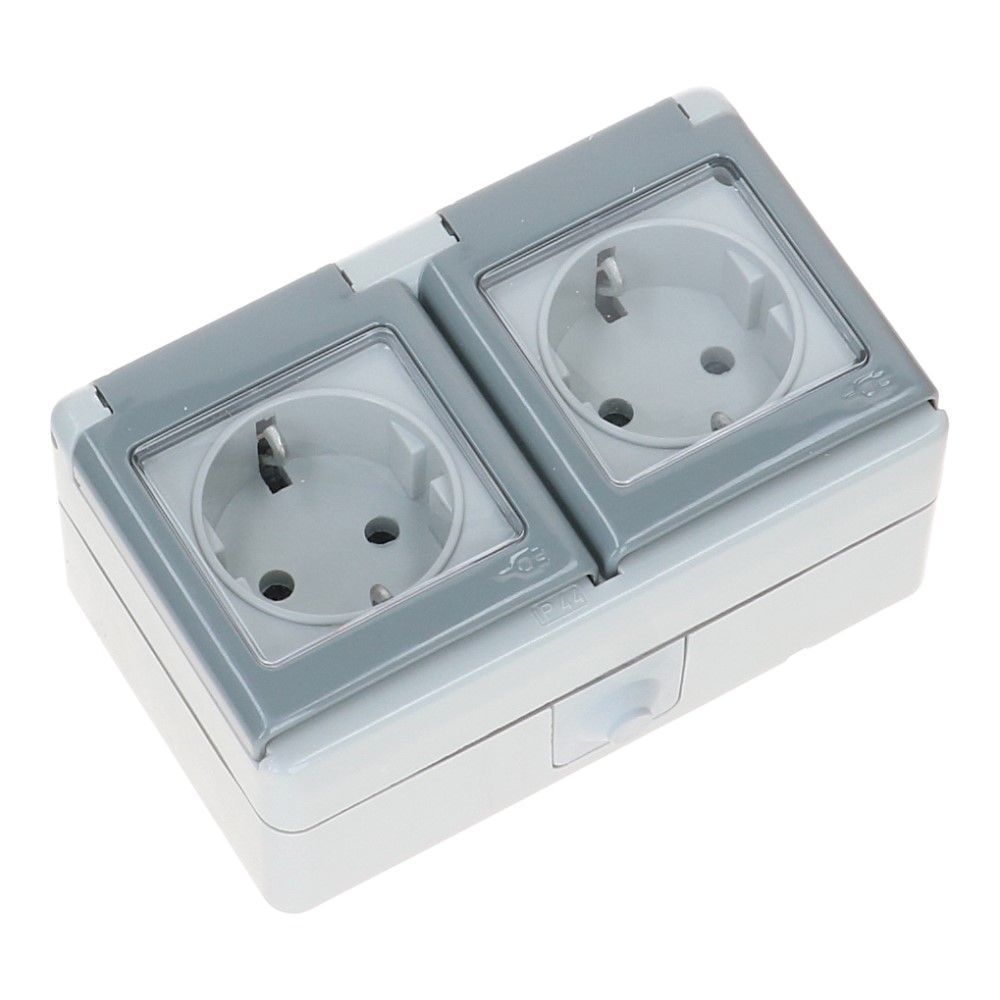 FLUID IP44 wandcontactdoos dubbel horizontaal centraal