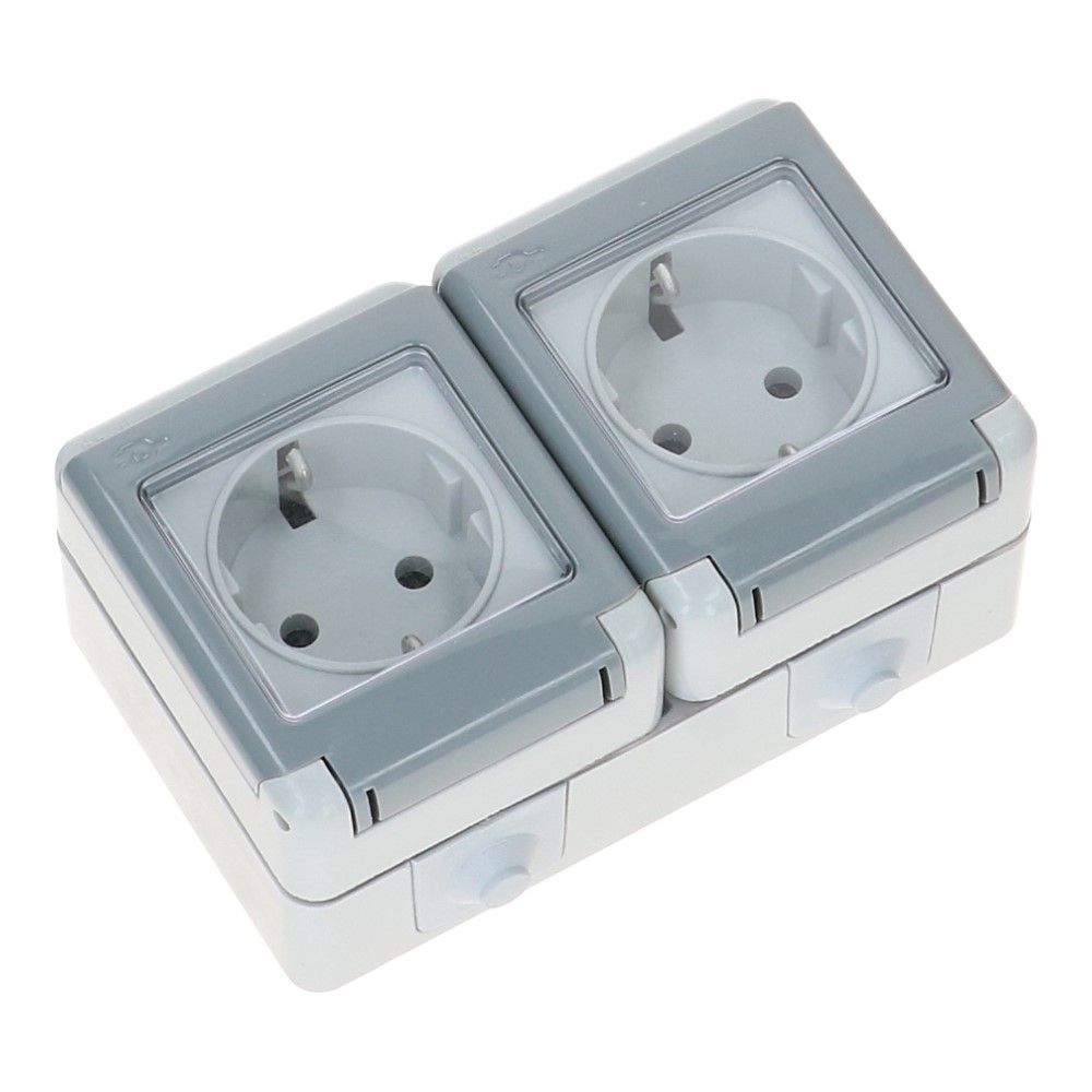 FLUID IP44 wandcontactdoos dubbel horizontaal boven