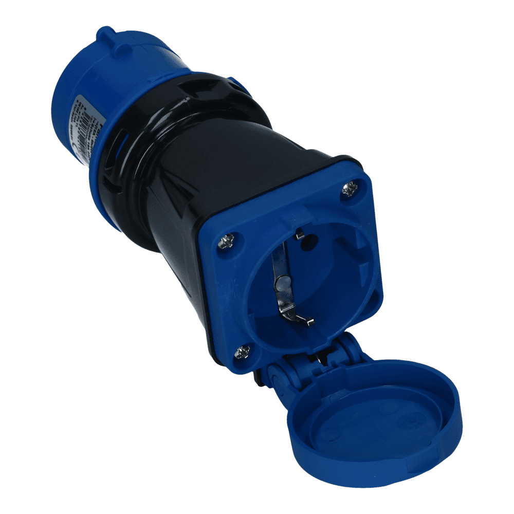 CEE adapter male 3 polig 6H 16A Schuko female IP54