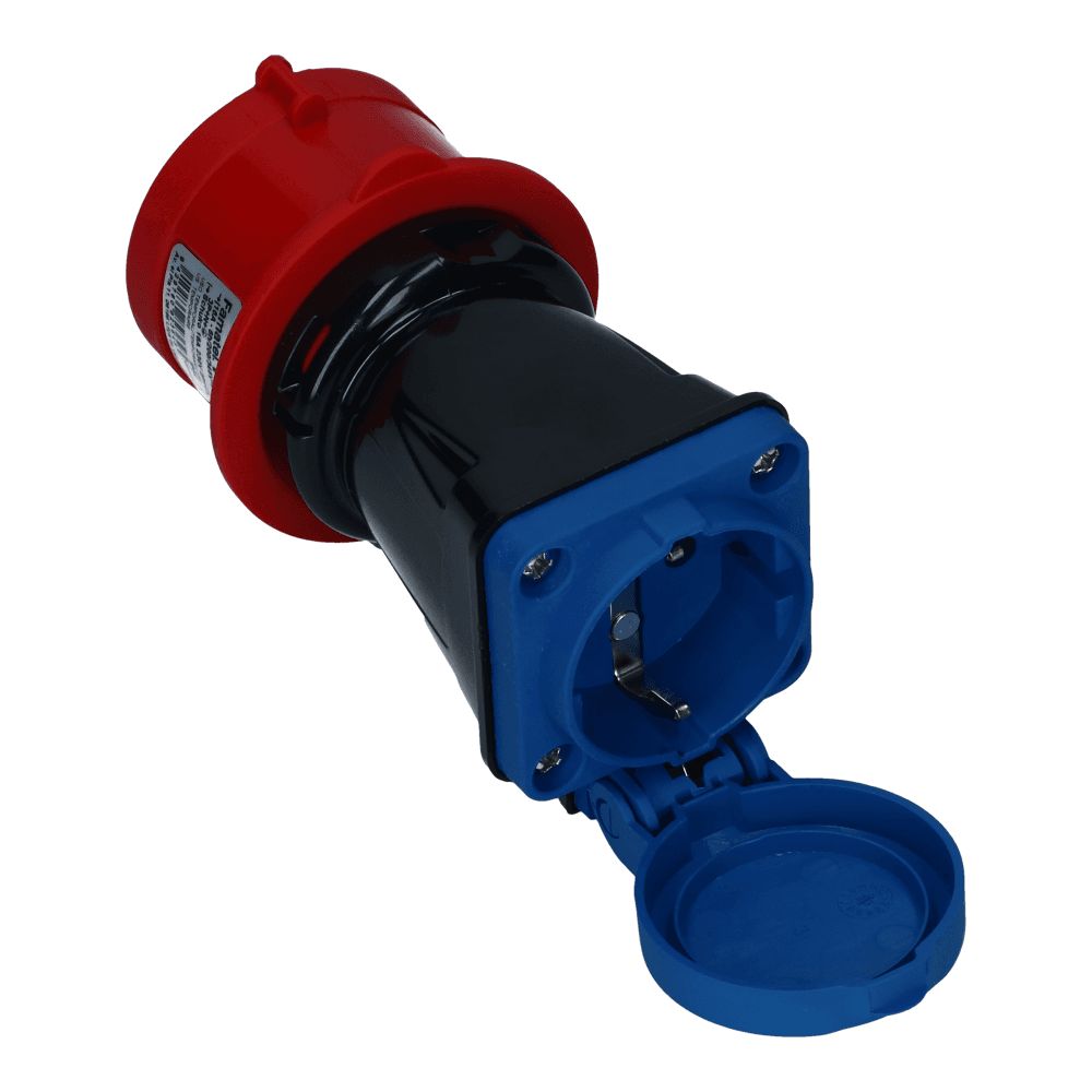 CEE adapter male 5 polig 6H 16A Schuko female IP54