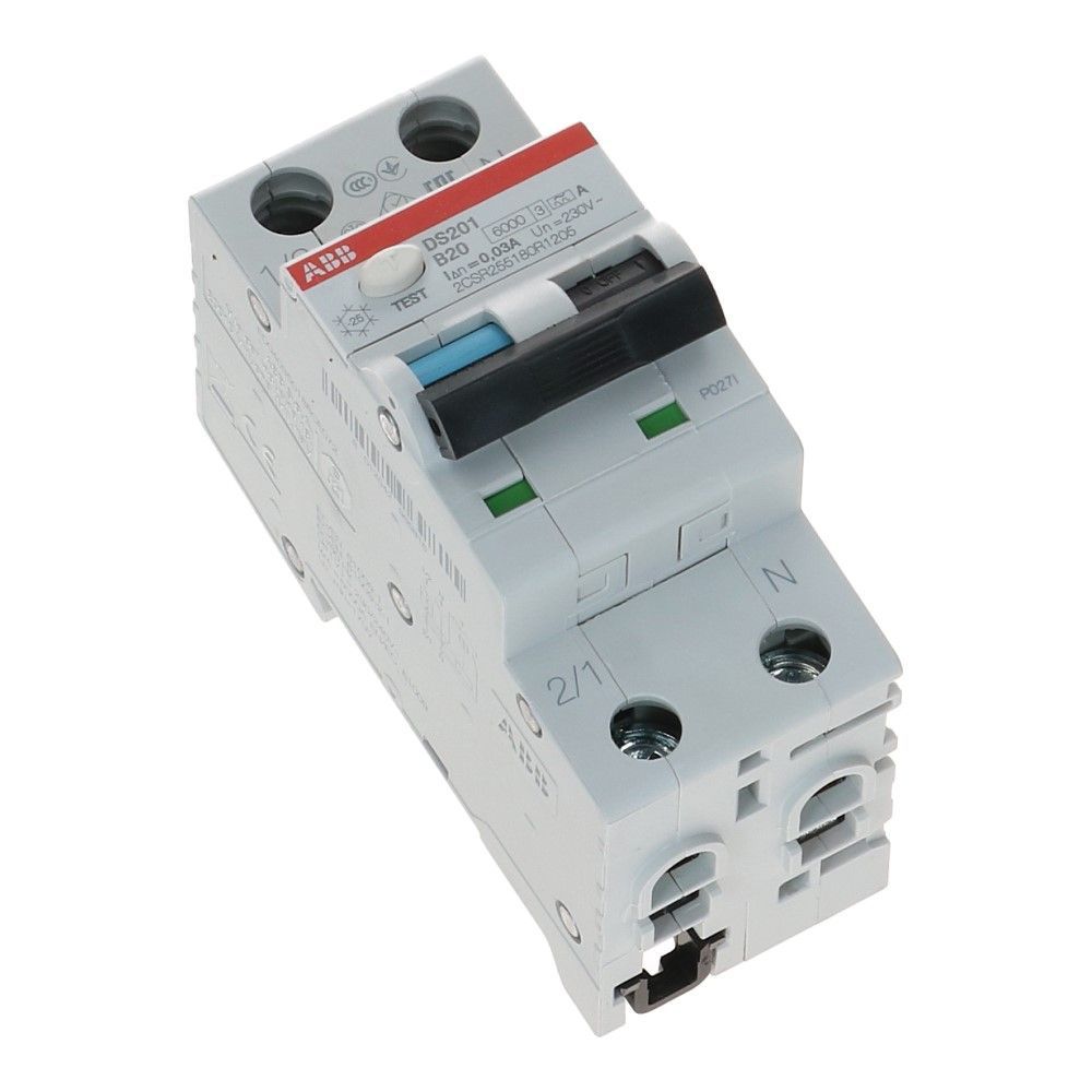 ABB Aardlekautomaat B20 1 polig + nul 30mA 6kA DS201