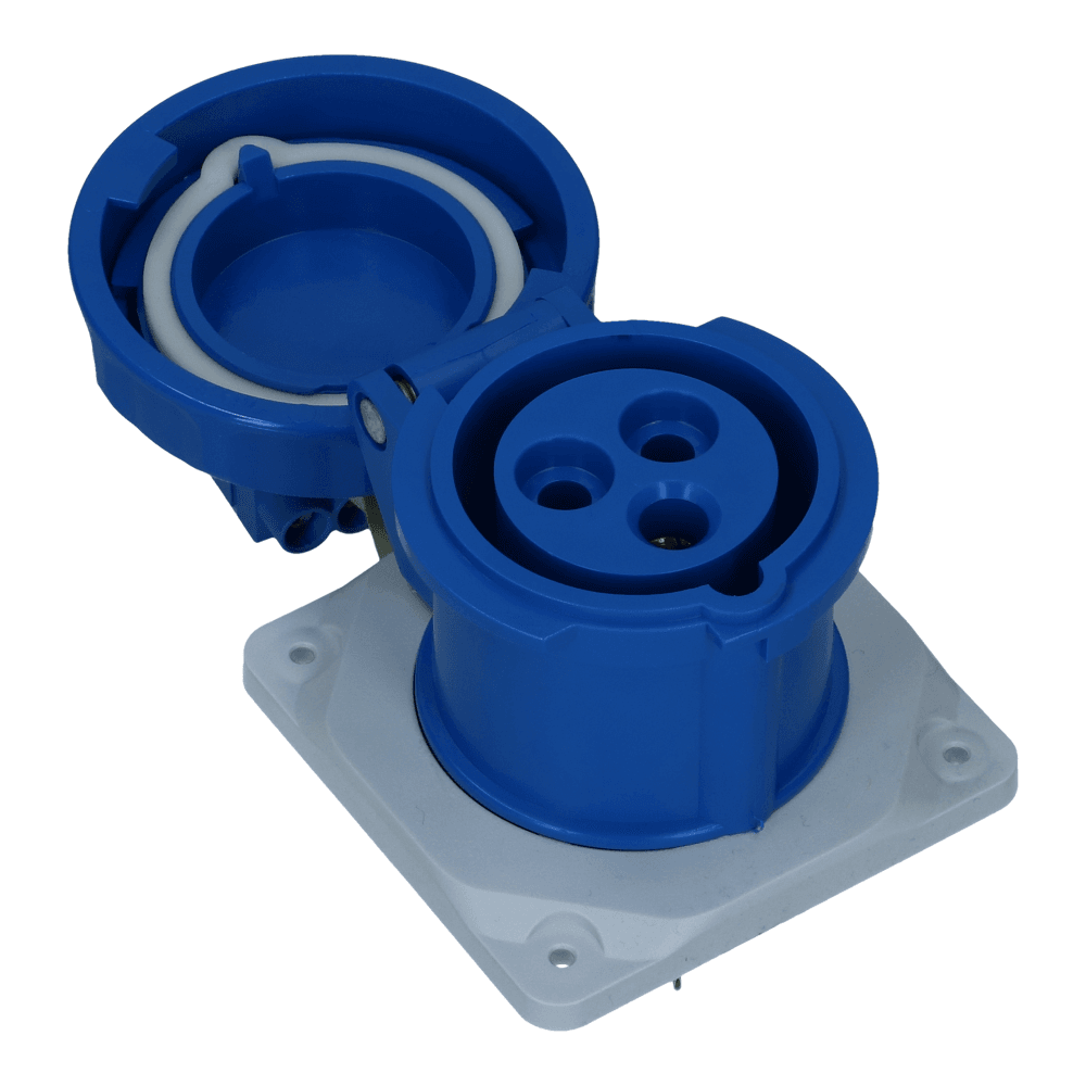 CEE female 3 polig 6H 16A IP67 inbouw wcd 220-240VAC recht